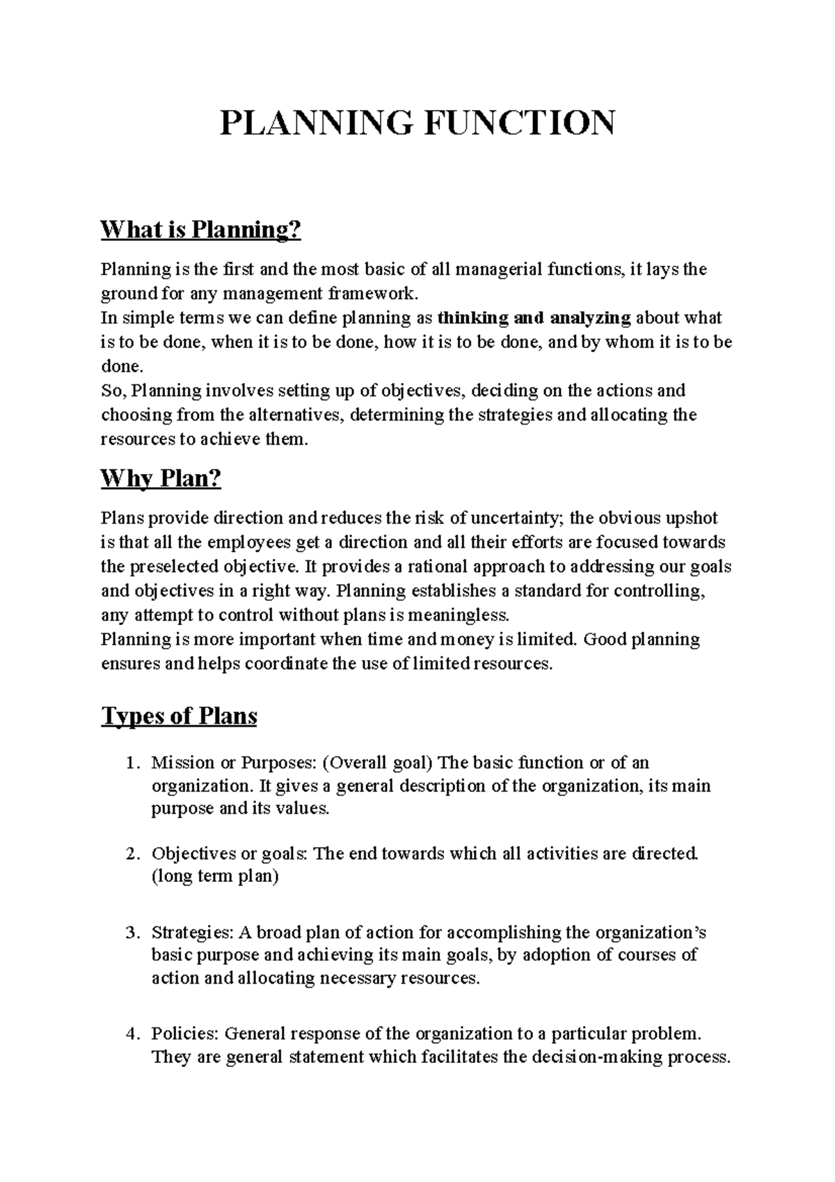 Planning Function - PLANNING FUNCTION What is Planning? Planning is the ...