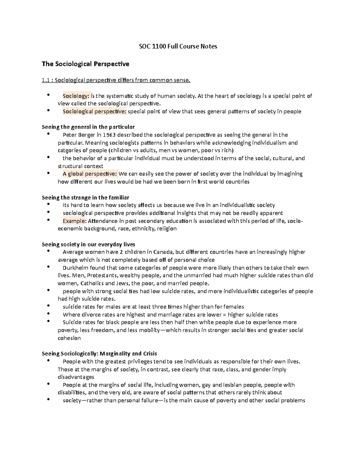 SOC 1100 Full Course Notes - SOC 1100 Full Course Notes The ...