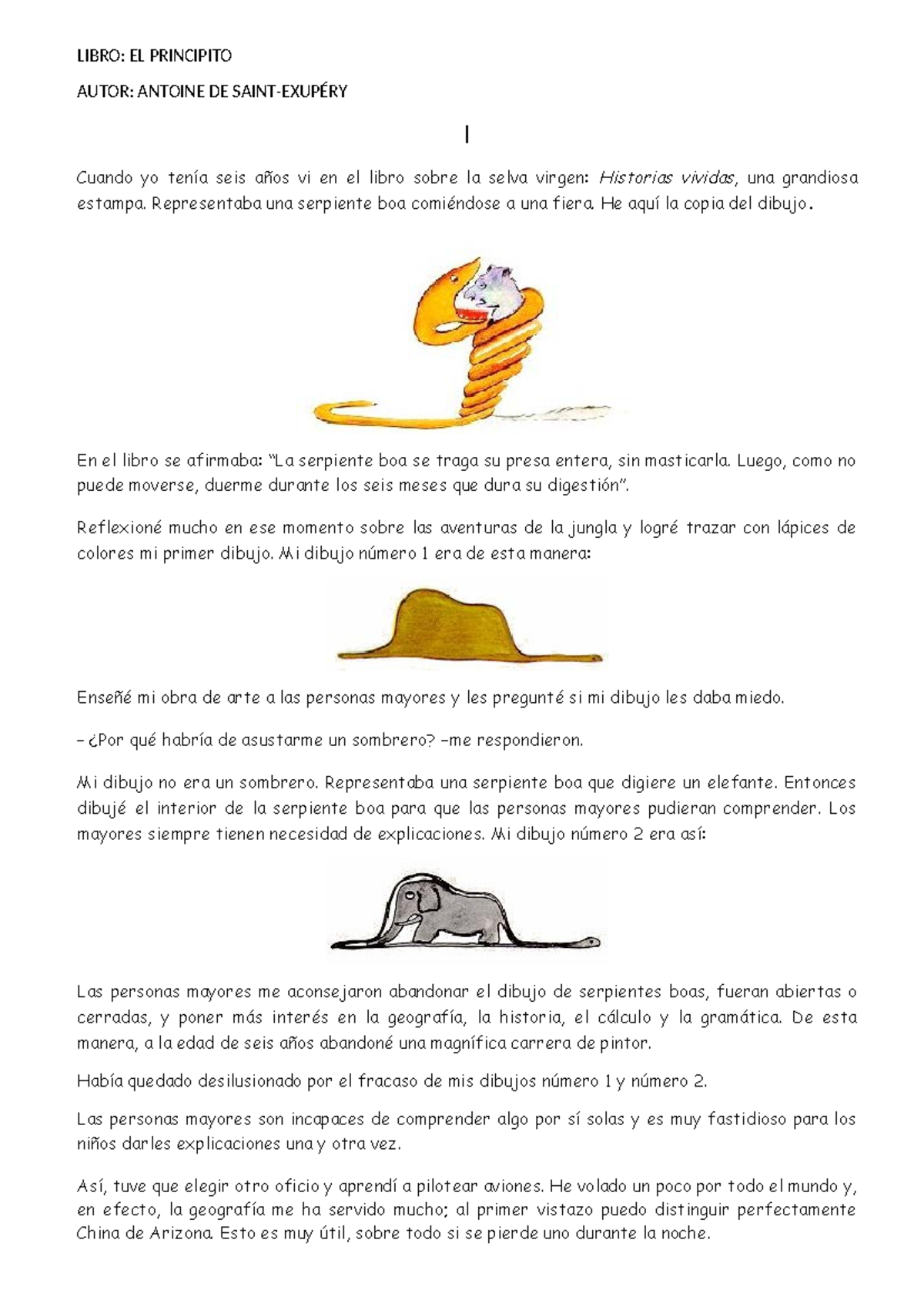 Capítulo 1 del principito - LIBRO: EL PRINCIPITO AUTOR: ANTOINE DE ...