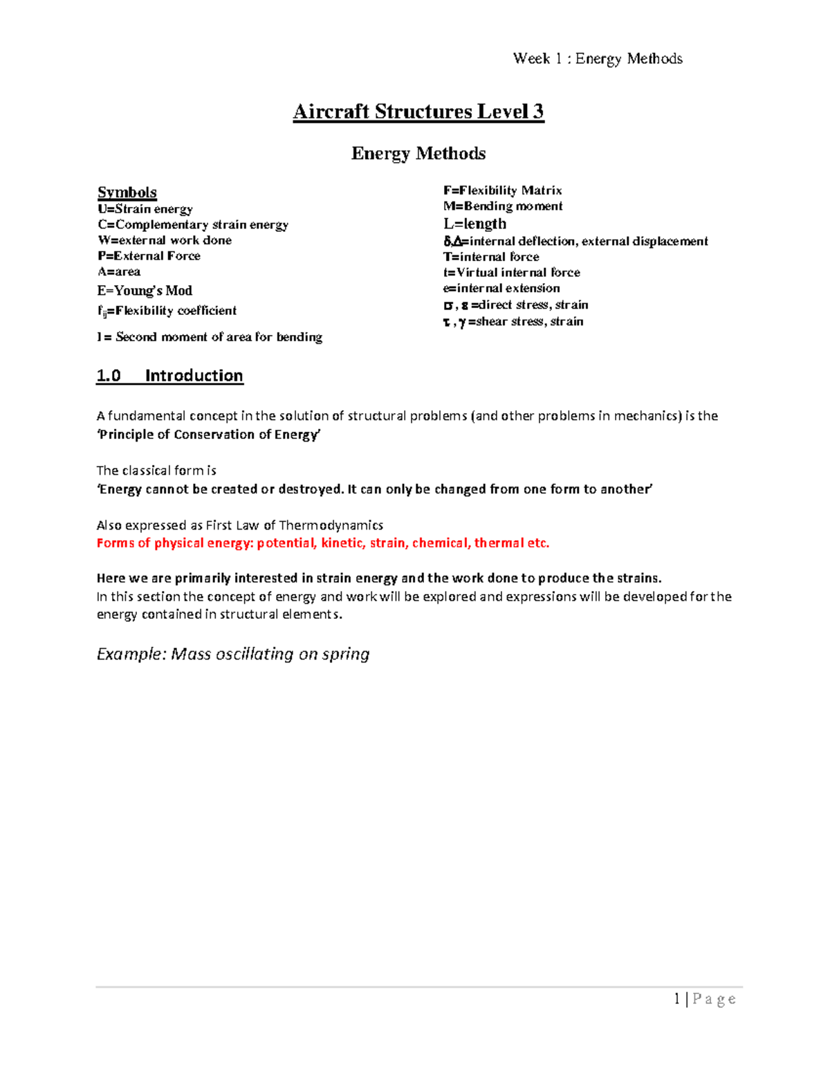 AS3-2016-17-Week 1 Notes - Student - Aircraft Structures Level 3 Energy ...