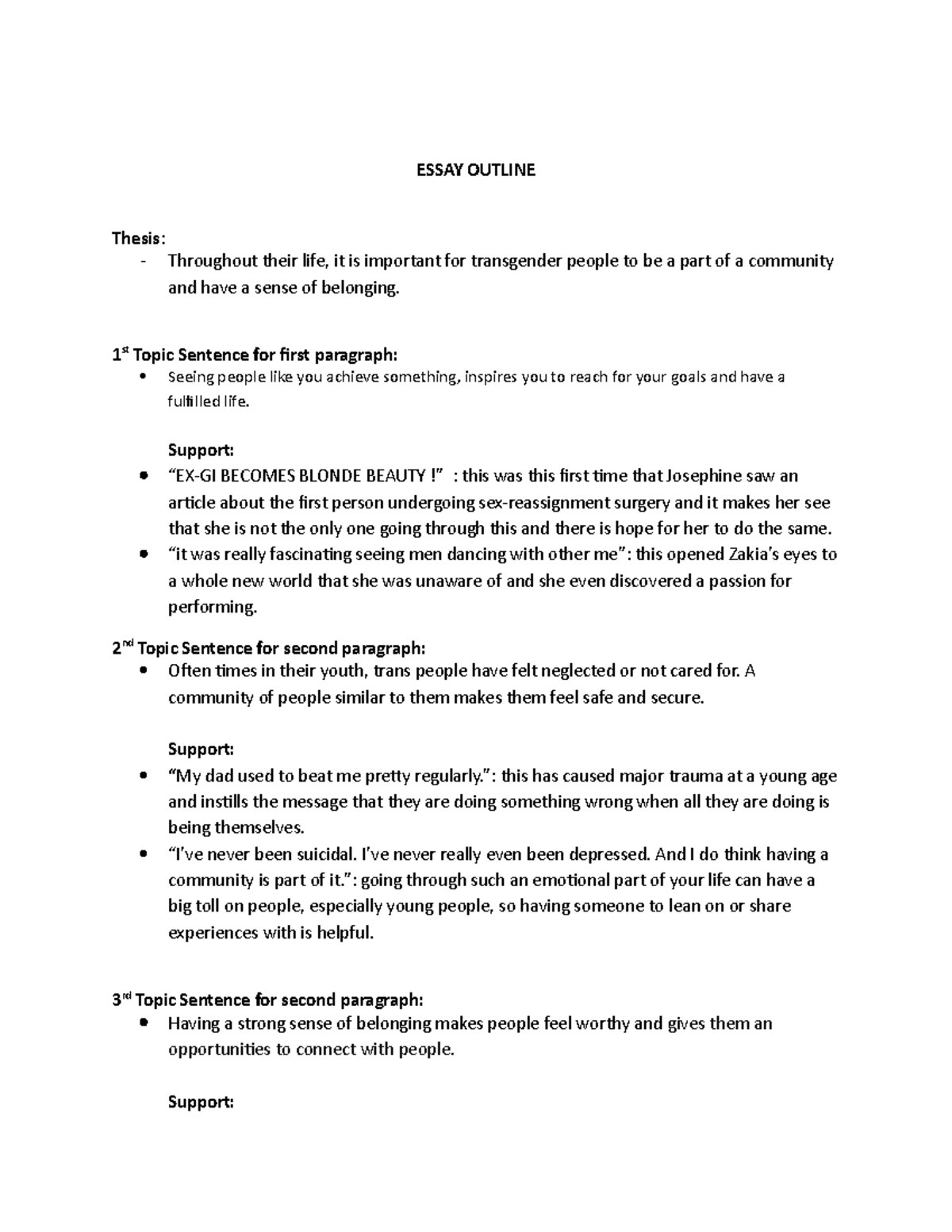 Essay outline copy 2 - ESSAY OUTLINE Thesis: - Throughout their life ...