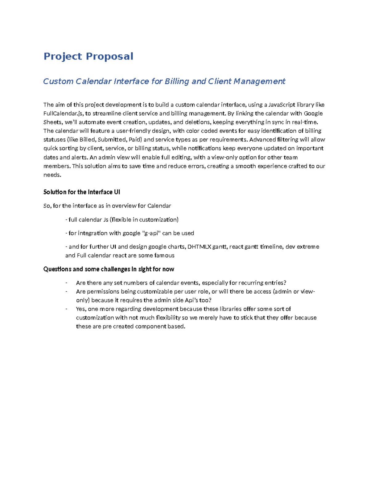 Custom Calendar Interface Project Proposal - Project Proposal Custom ...