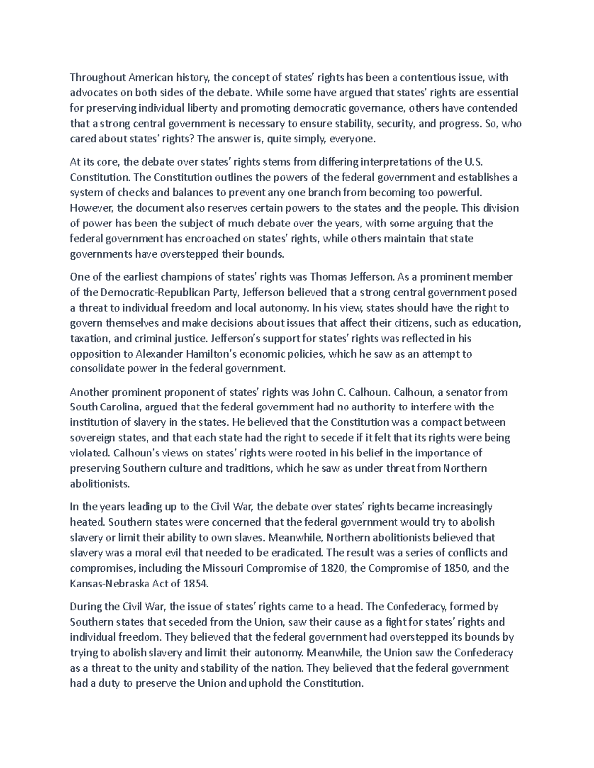 Who Cared about States' Rights - Throughout American history, the ...