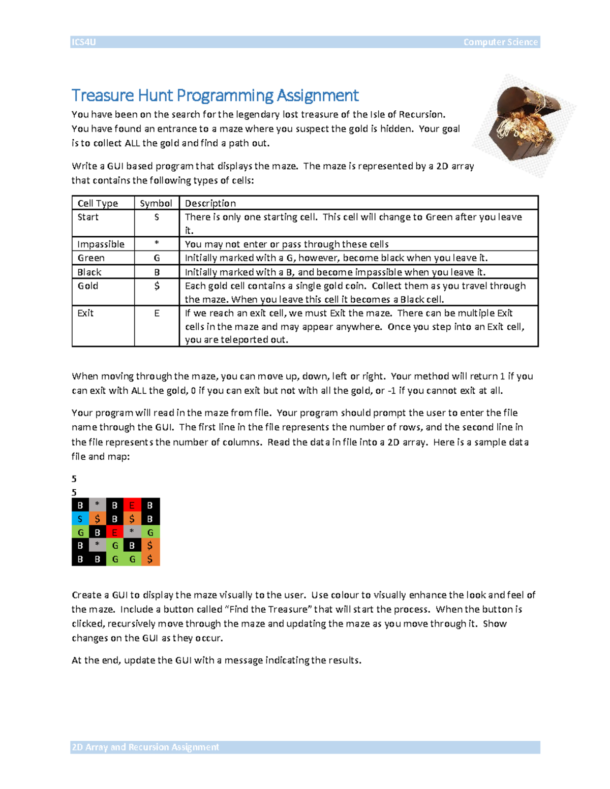 Treasure Hunt (Maze Assignment - ICS4U Computer Science 2D Array and Recursion Assignment ...
