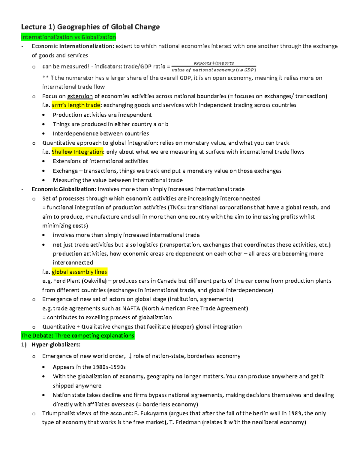 GEOG) TEST 1 notes - Lecture 1) Geographies of Global Change ...
