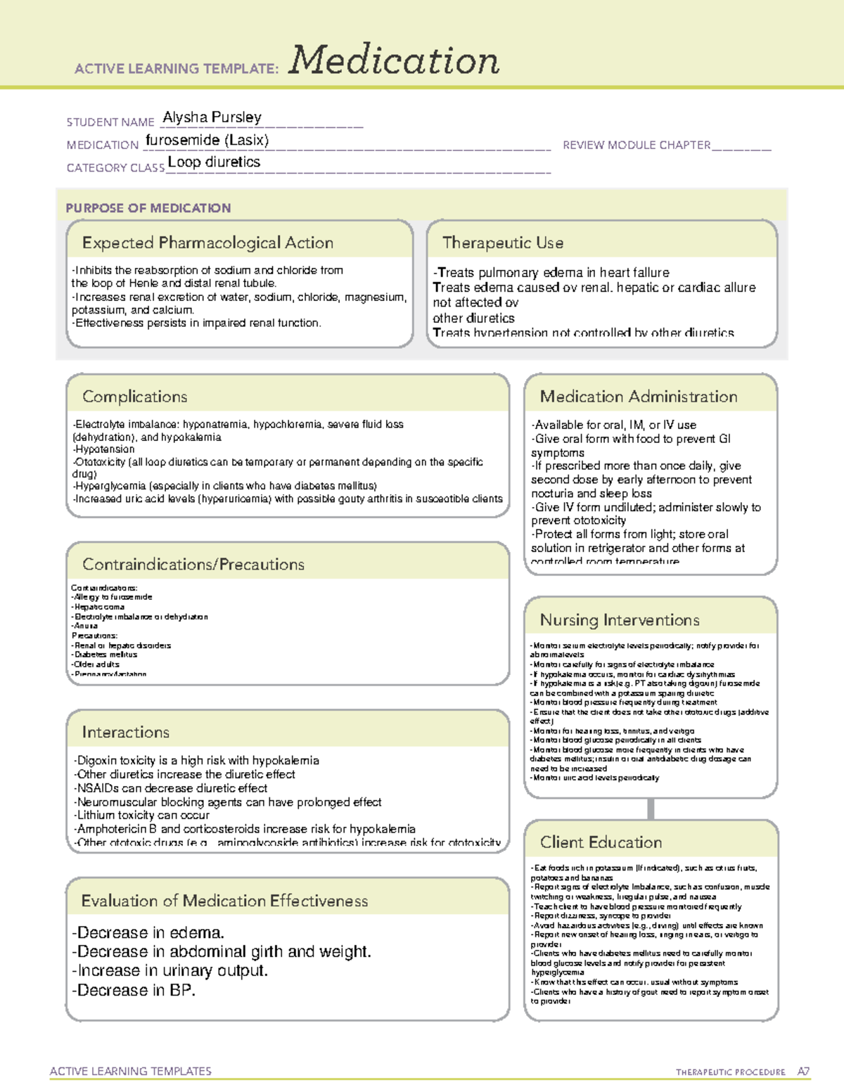 Cardiac Drugs-furosemide (Lasix) - ####### ACTIVE LEARNING TEMPLATES ...