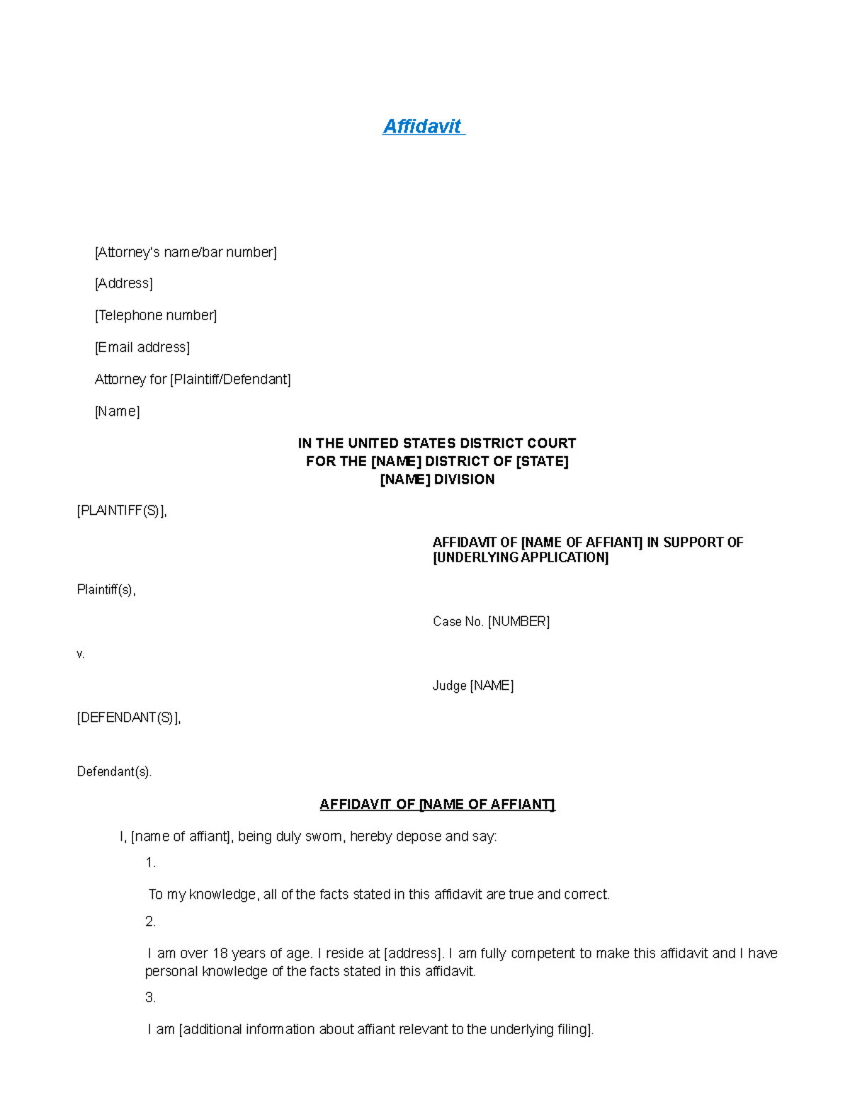 Affidavit (Federal) - Civ Pro - Affidavit [Attorney’s name/bar number ...