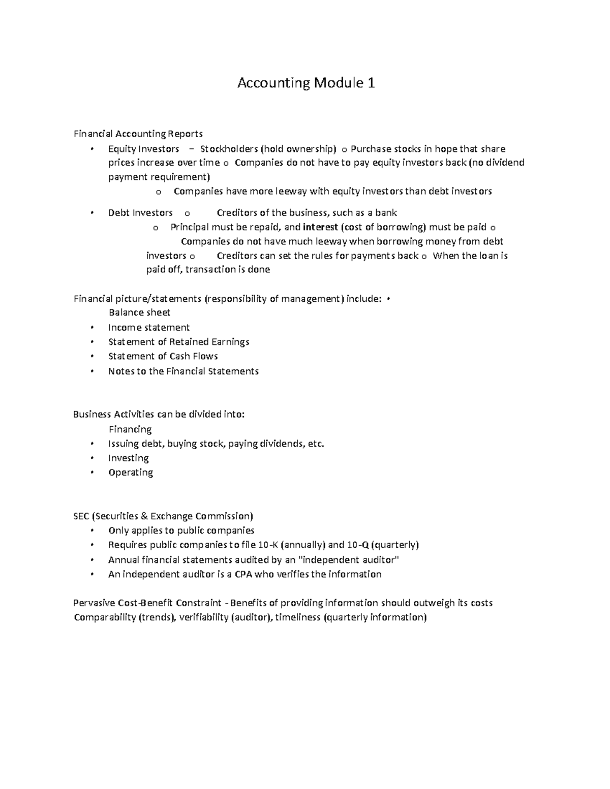 Accounting Unit #1 - Accounting Module 1 Financial Accounting Reports ...
