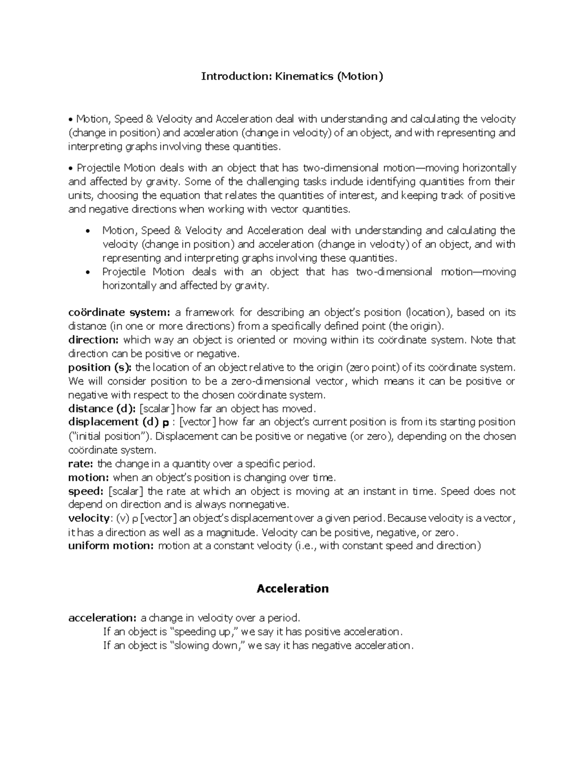 Kinematics - Lecture notes 1 - Physics II, Laboratory - ANTEO - Studocu