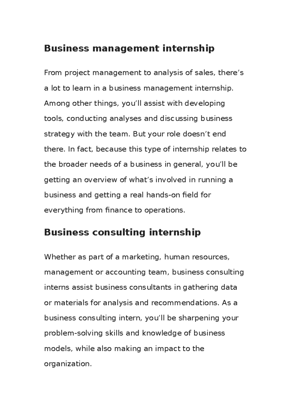 Business consulting internship - Business management internship From ...