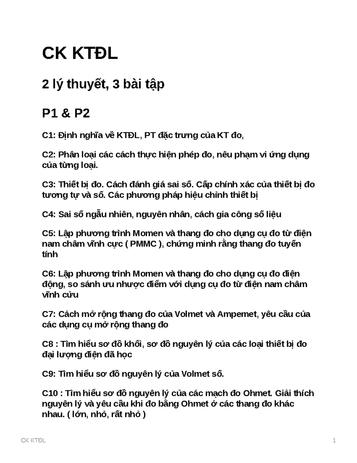 CK KTĐL - abc - CK KTĐL 1 CK KTĐL 2 lý thuyết, 3 bài tập P1 & P C1: Định nghĩa về KTĐL, PT đặc ...