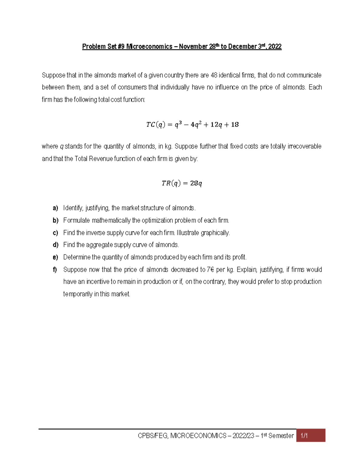 WS#9 ENG.pdf - exercises - CPBS/FEG, MICROECONOMICS – 2022/23 – 1 st ...