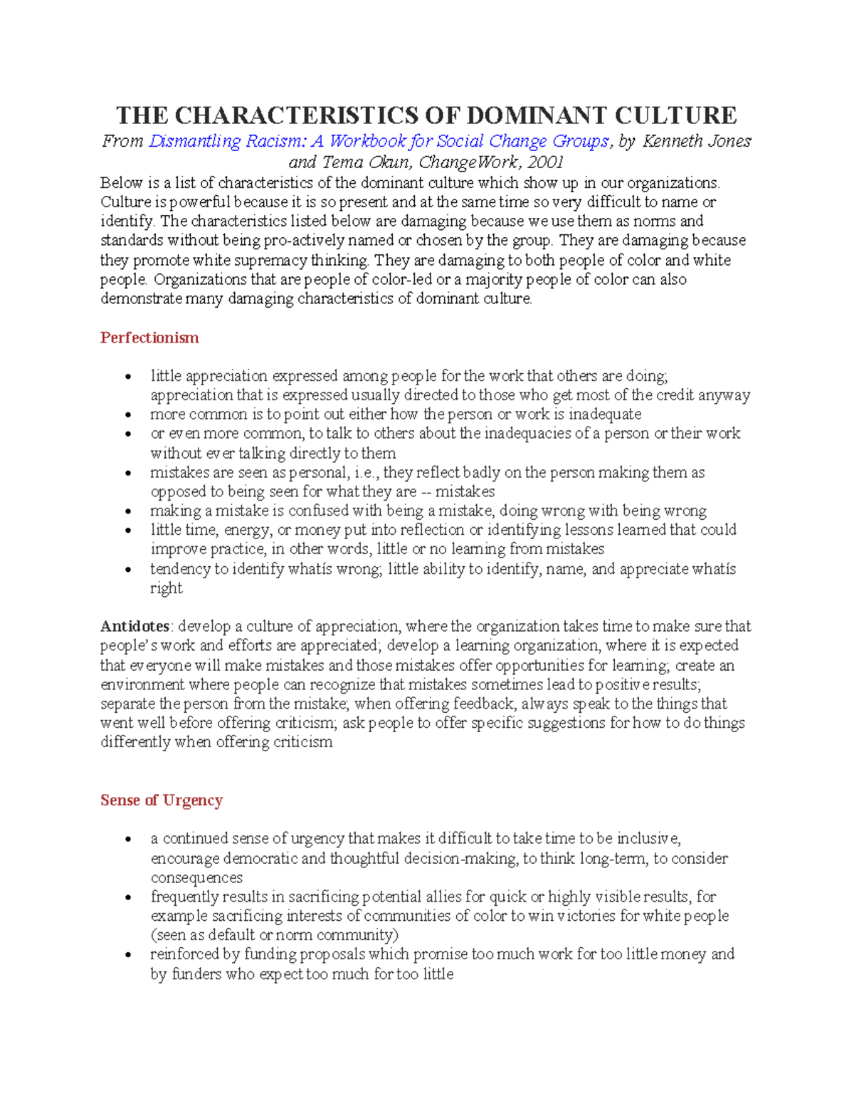 Characteristics of Dominant Culture - THE CHARACTERISTICS OF DOMINANT ...