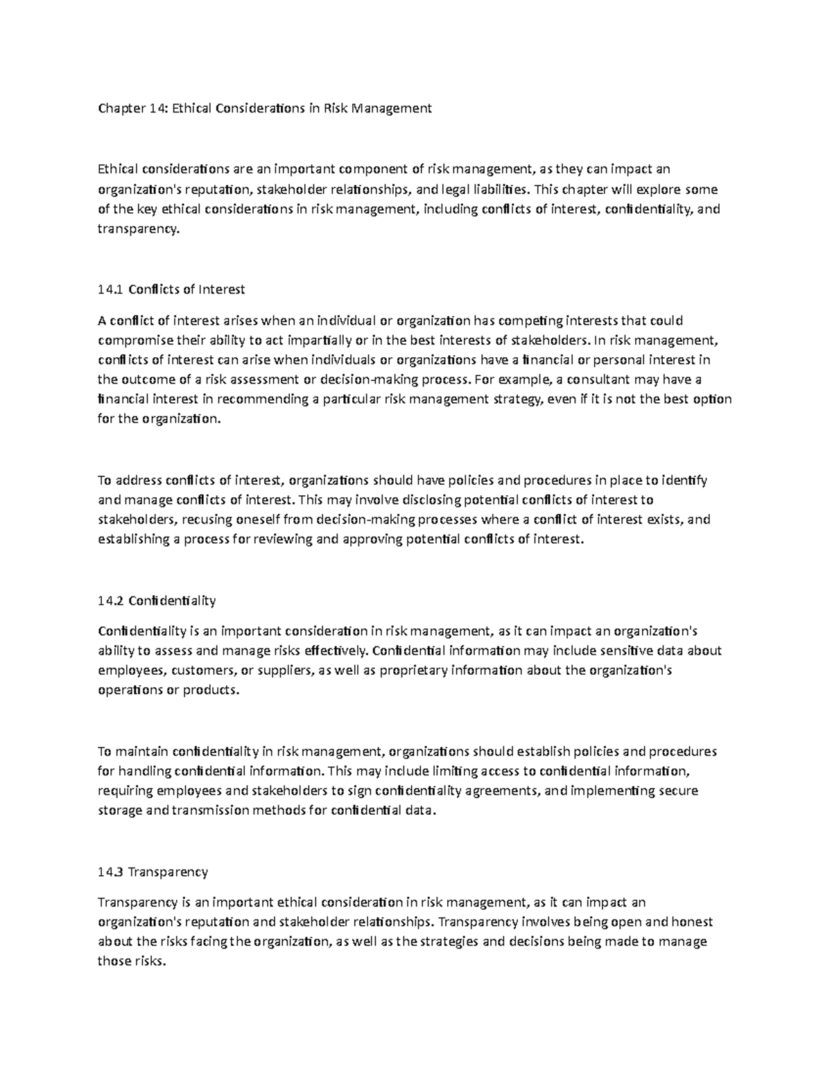 Risk management module 4 - Chapter 14: Ethical Considerations in Risk ...