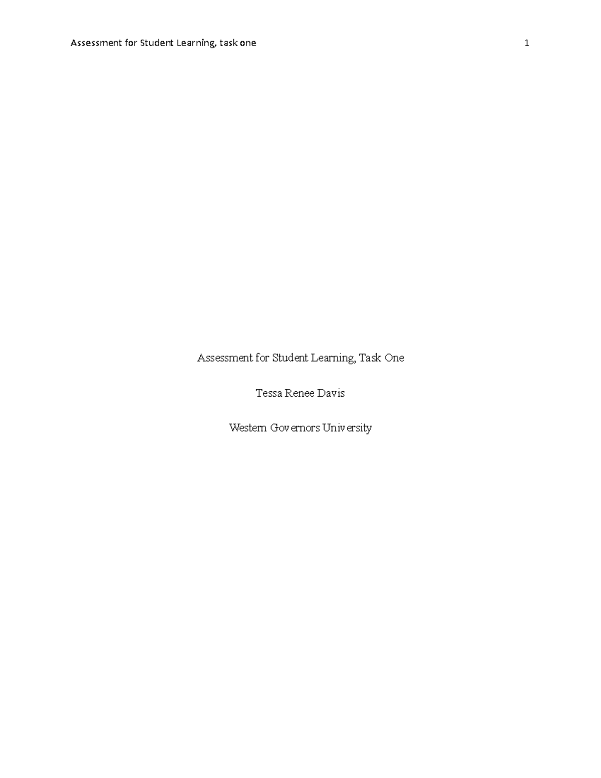 KAT2 task one - task one - Assessment for Student Learning, Task One ...