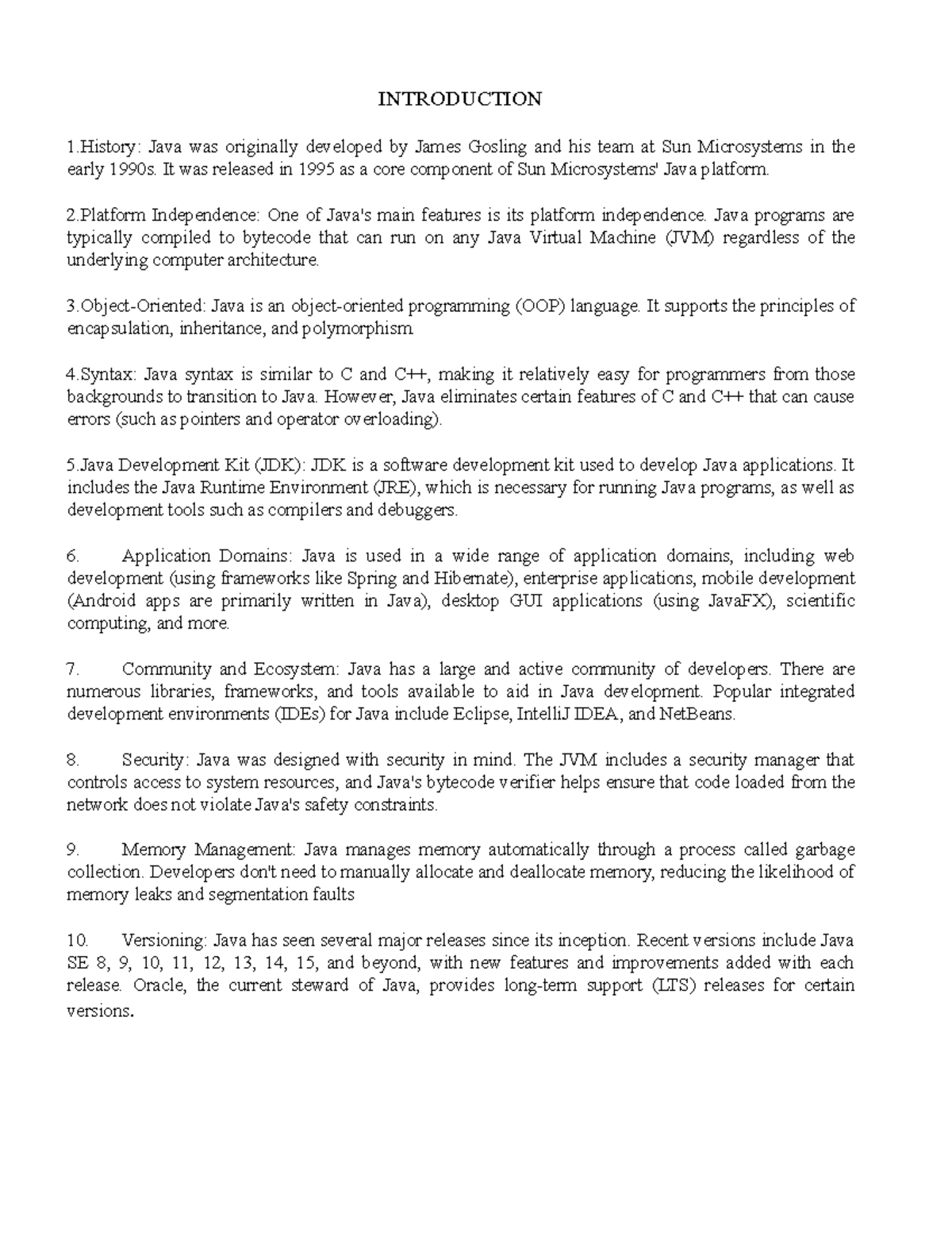 Java micro project - INTRODUCTION 1: Java was originally developed by James Gosling and his team ...