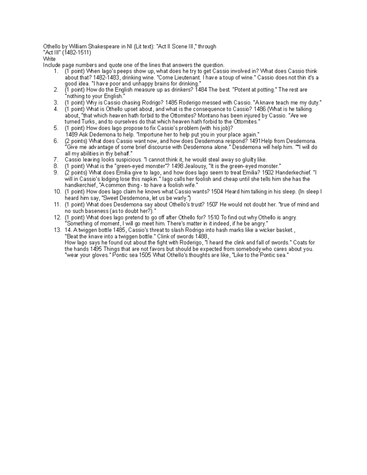 notes reading response - Othello by William Shakespeare in NI (Lit text ...