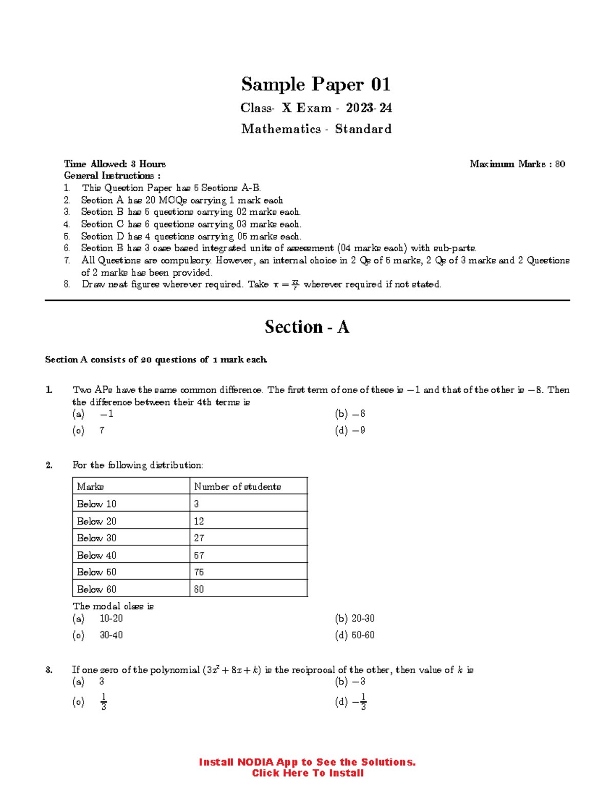 Class X ( Standard) Mathematics 20 Sample Papers BY Nodia - Install ...