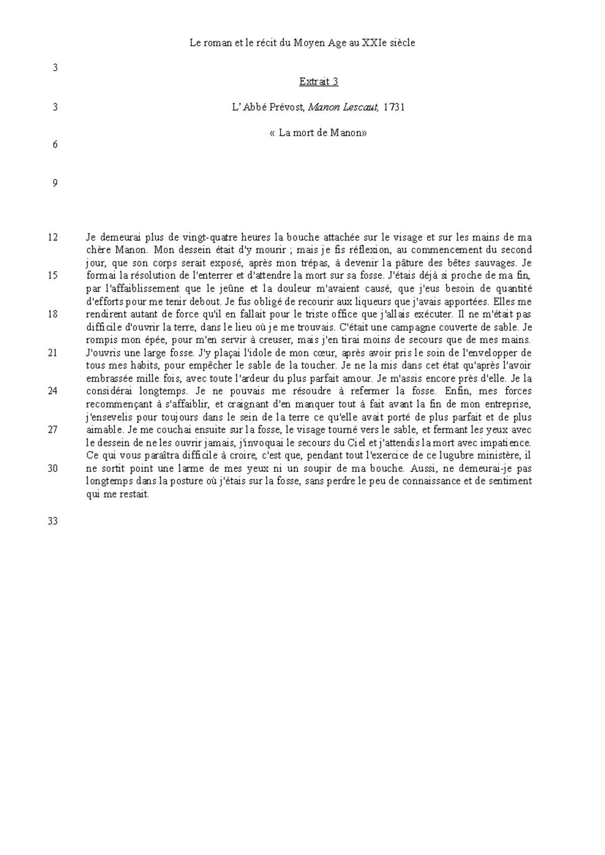 Extrait La mort de Manon - Le roman et le récit du Moyen Age au XXIe ...