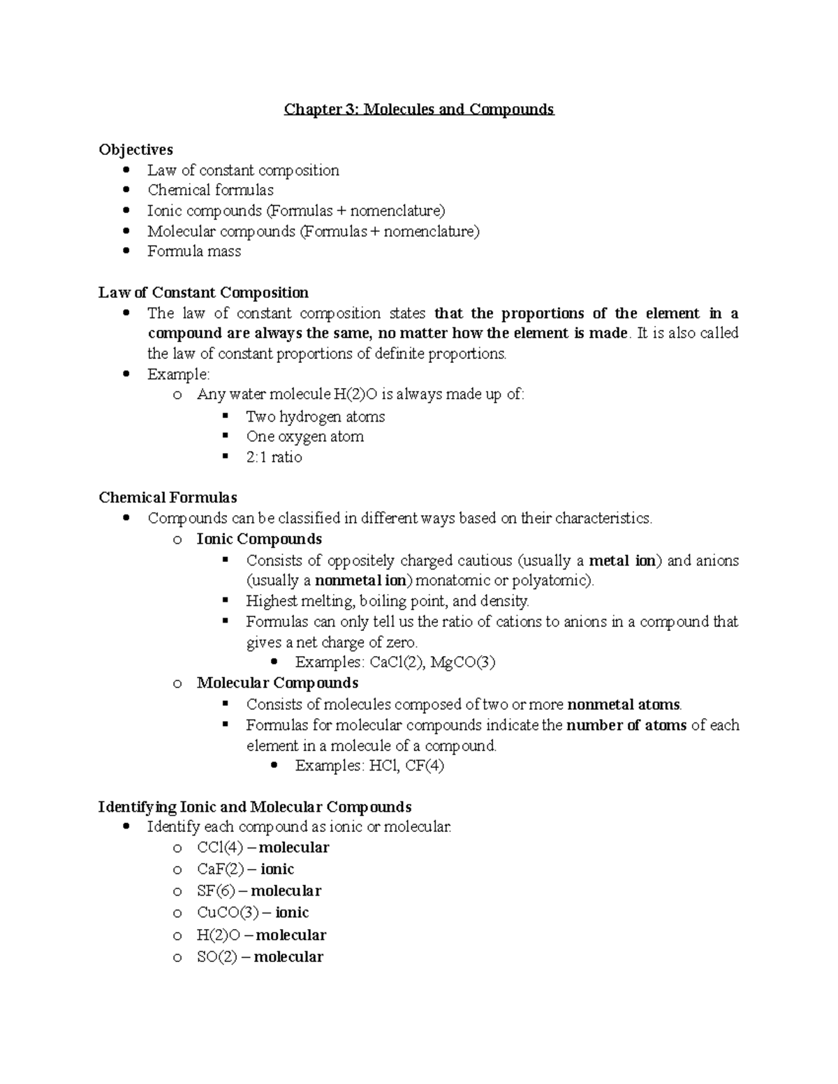 Chapter Three Powerpoint - Chapter 3: Molecules and Compounds ...