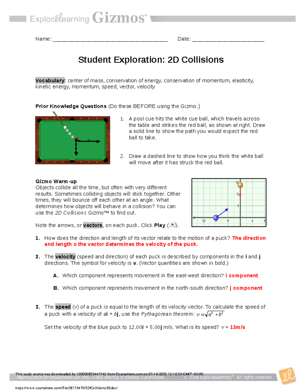 2dcollisions Se 2dcollisionslabanswers Name Date 