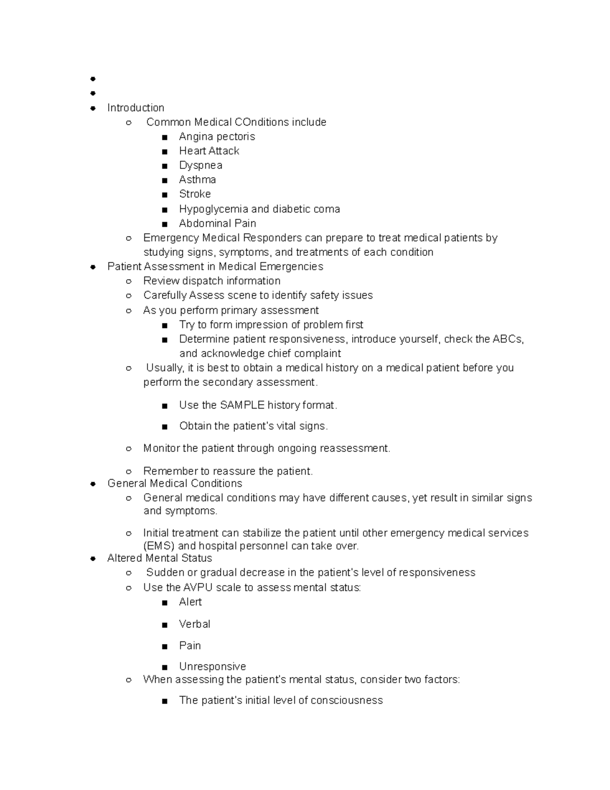 Chapter 10 Notes EMR - Introduction Common Medical COnditions include ...