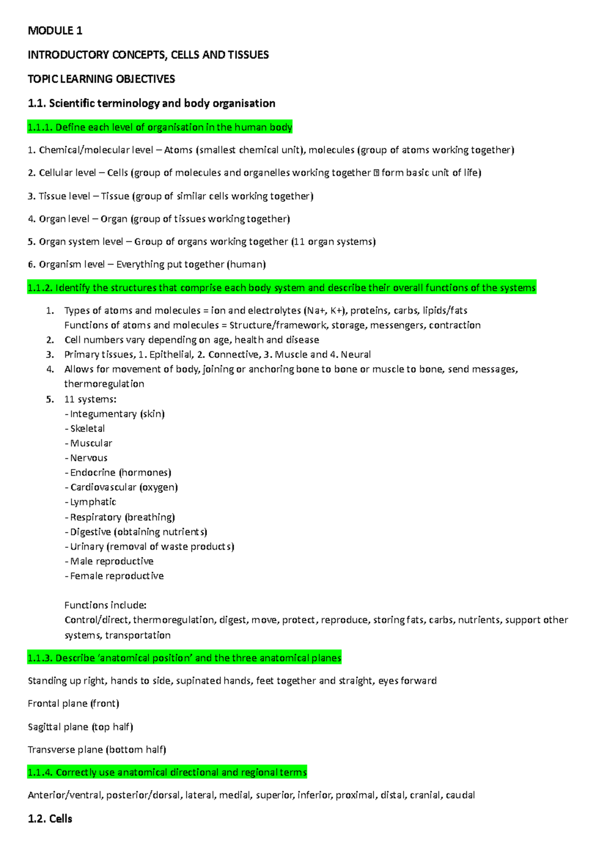 BIO EXAM Notes - Summary Human Biology - MODULE 1 INTRODUCTORY CONCEPTS ...
