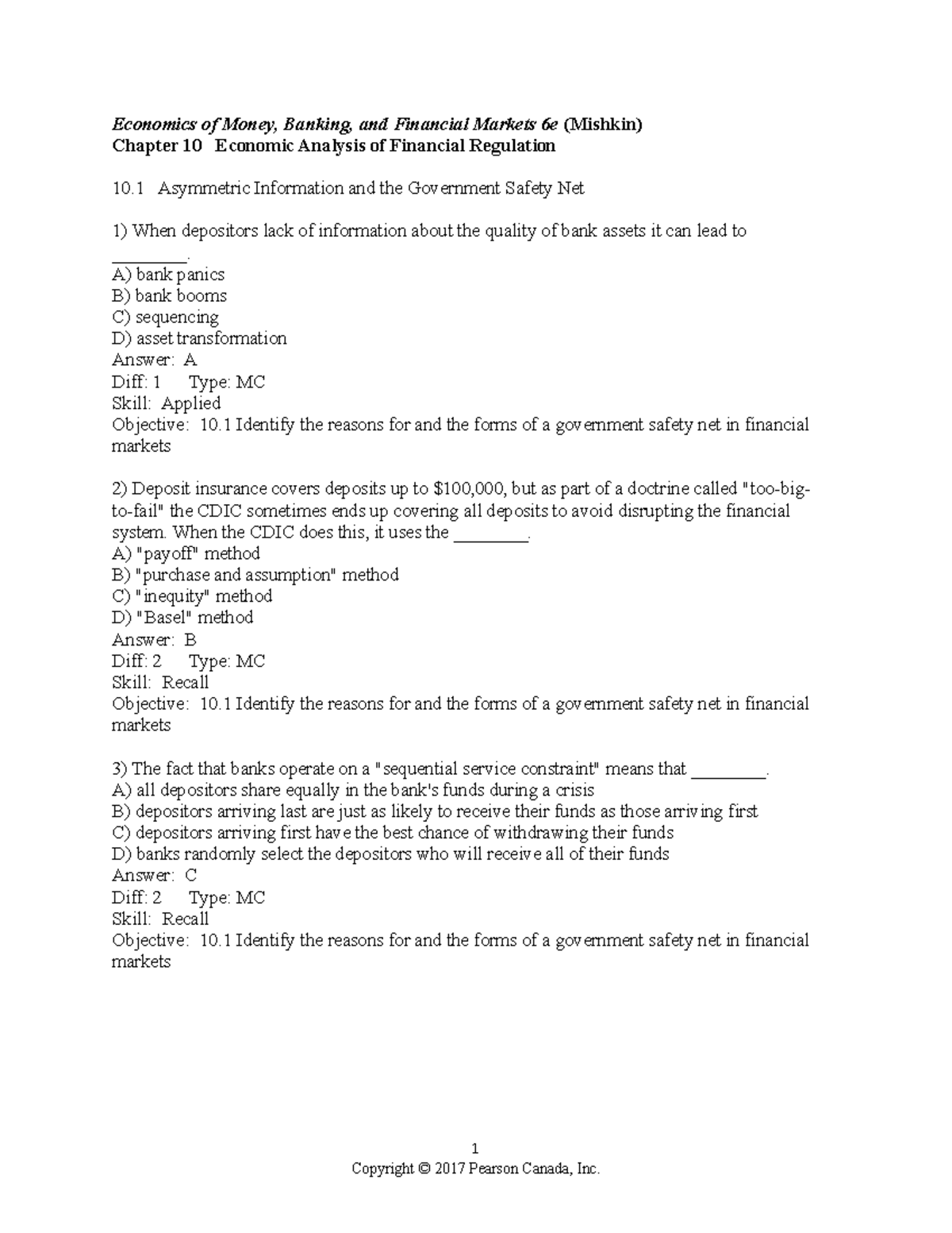Sample/practice exam 2019, questions and answers - Economics of Money ...