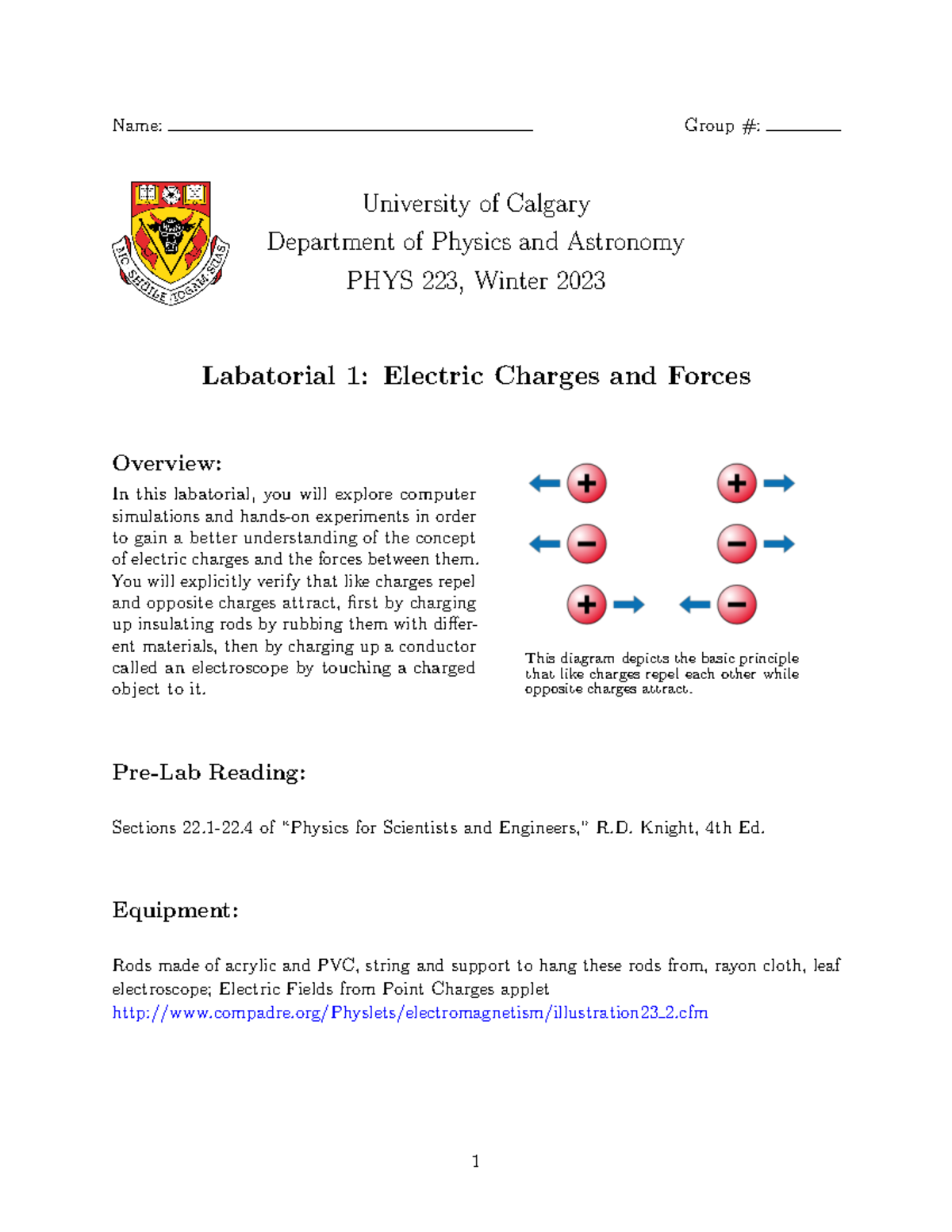 Phys223 Labatorial 01 Electric Charges and Forces W2023 - Name: Group ...