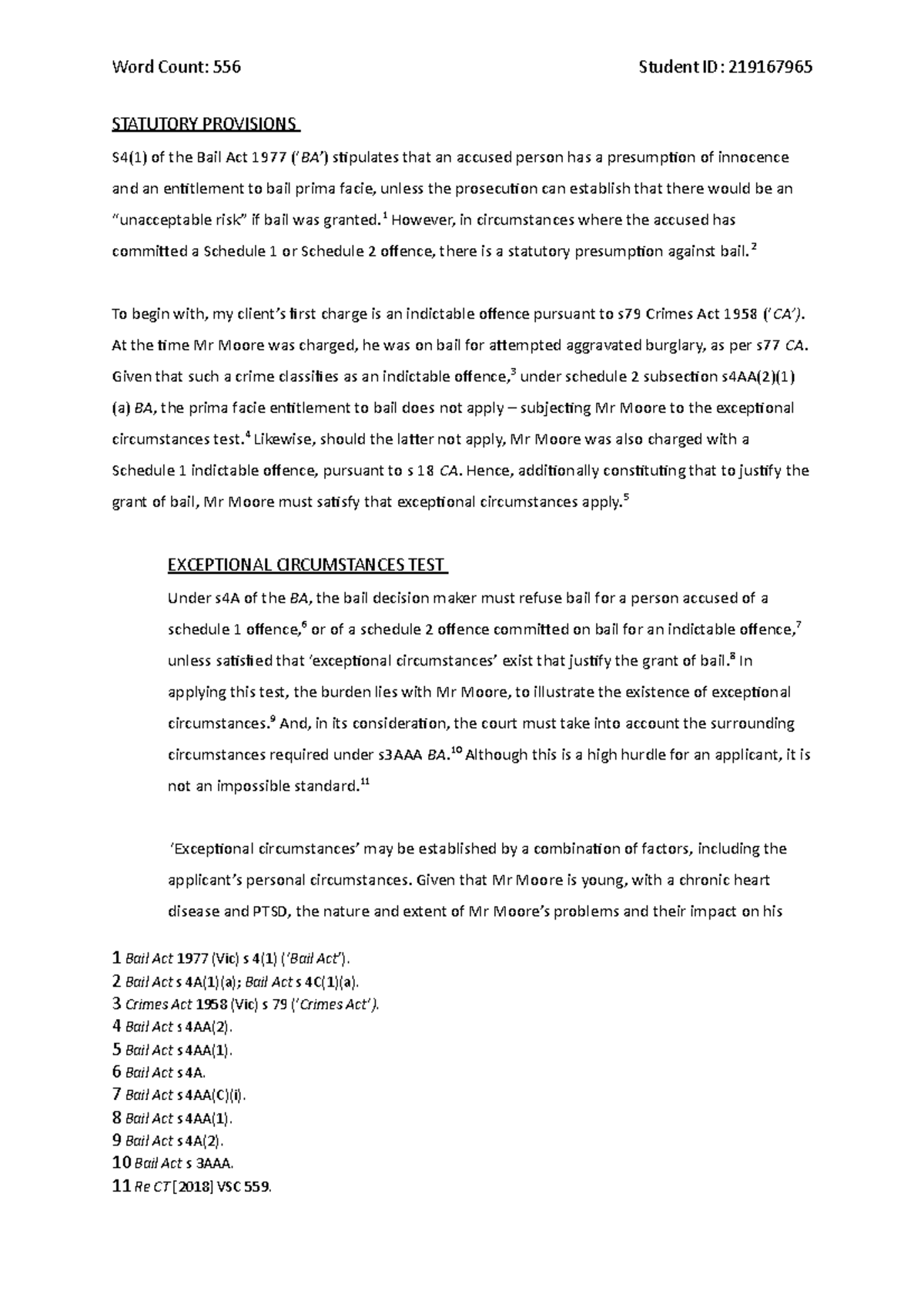 Written Submission - Word Count: 556 Student ID: 219167965 STATUTORY ...