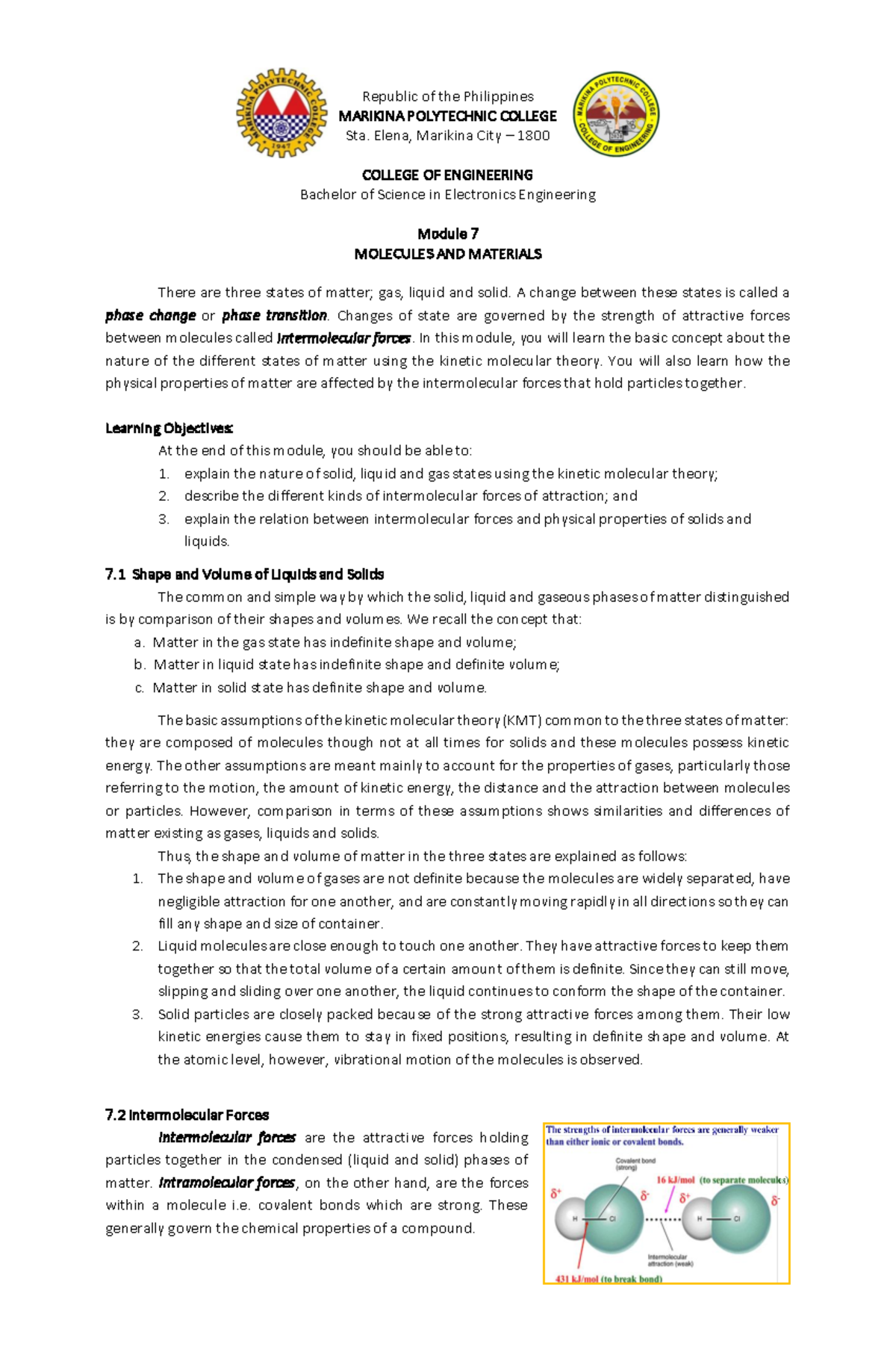 Module 7 Molecules and Materials - Republic of the Philippines MARIKINA ...