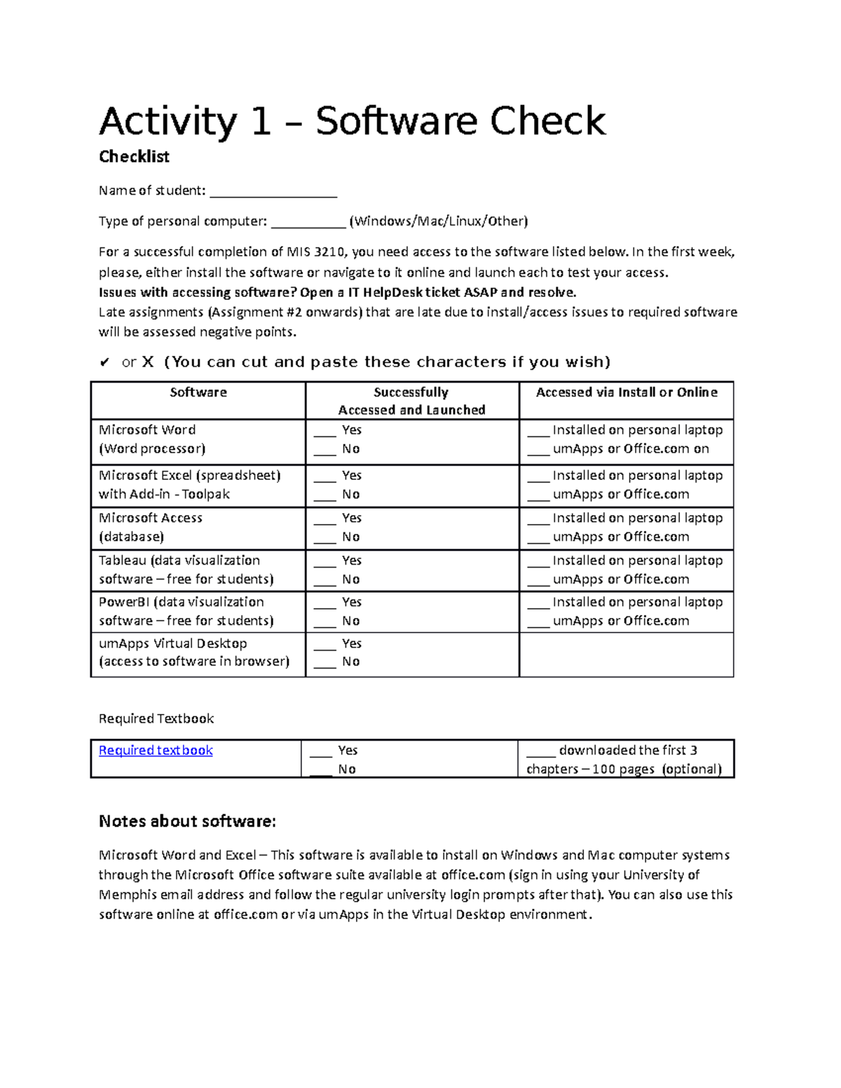 3210Activity#1-Test Environment - Activity 1 – Software Check Checklist ...