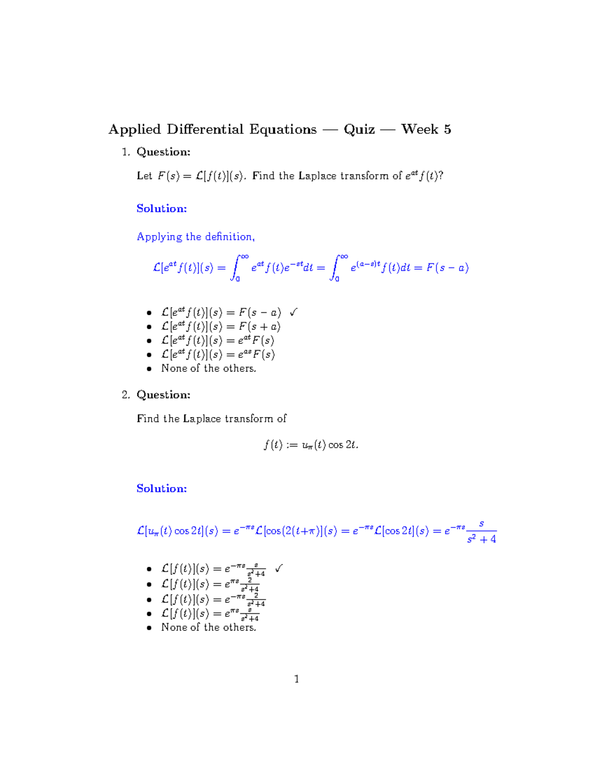 ADE-Quiz-Week5 - Notes - Applied Differential Equations — Quiz — Week 5 ...