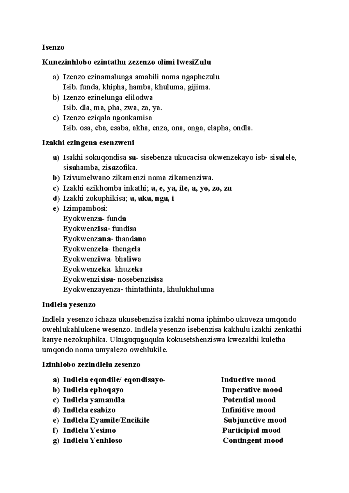 Isenzo - ZULM 102 - Isenzo Kunezinhlobo ezintathu zezenzo olimi ...