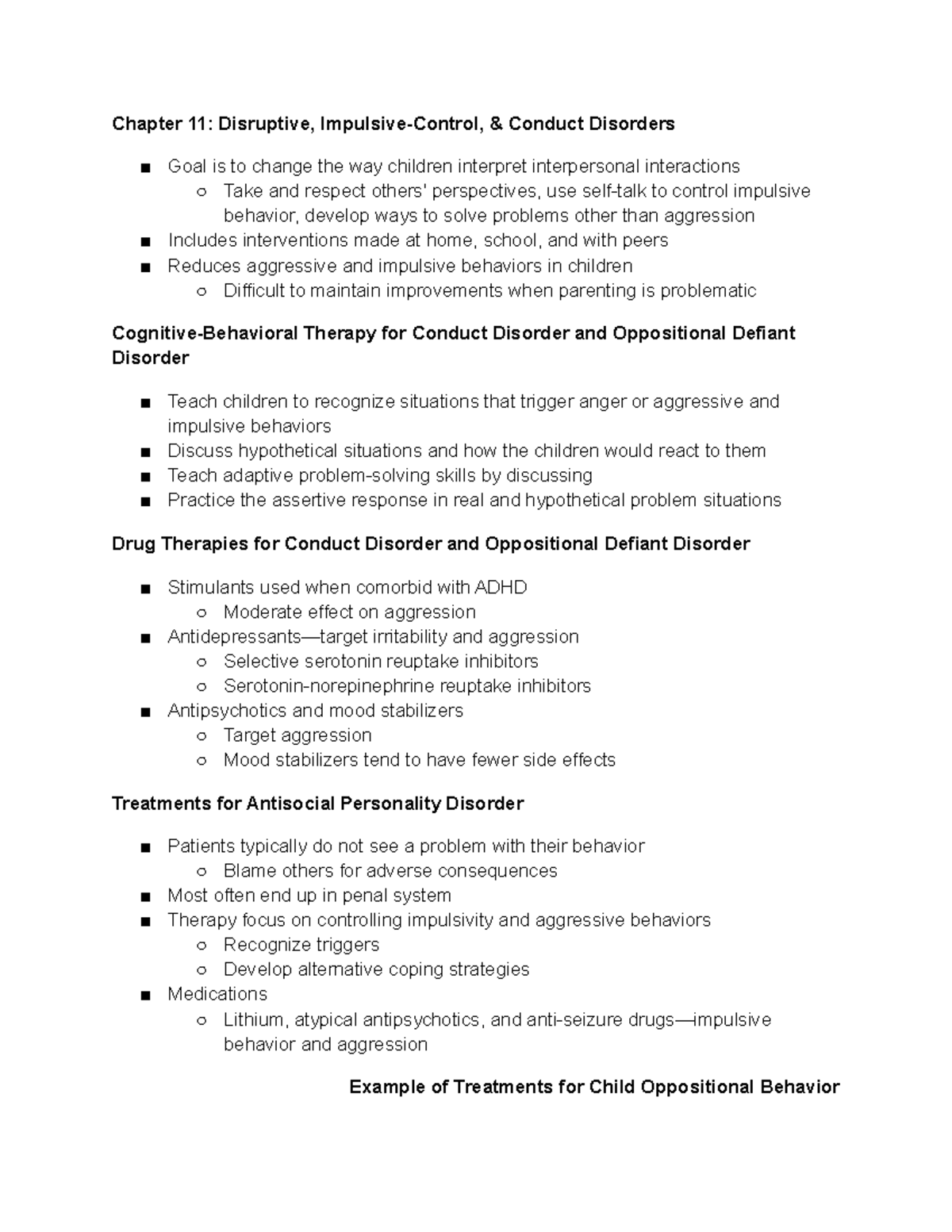 Treatment for Disruptive and Conduct Disorders - Studocu