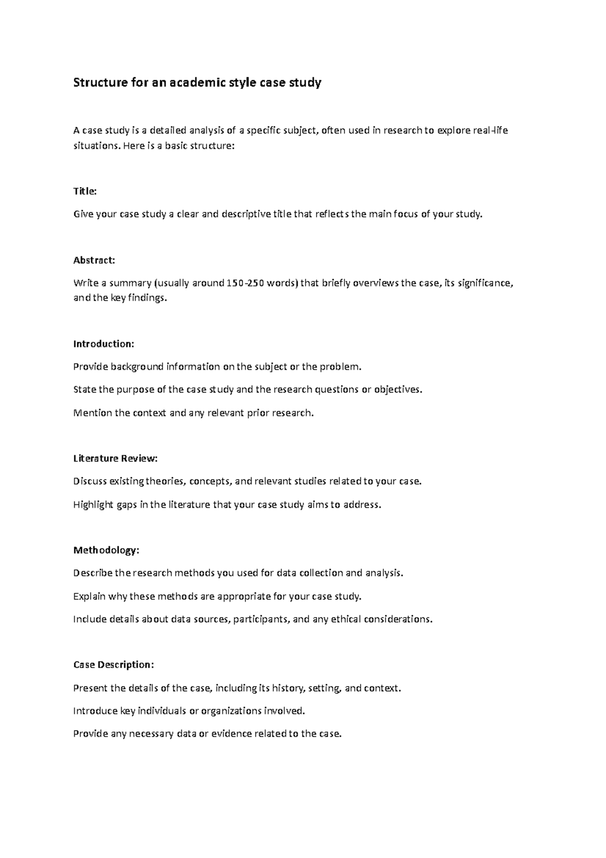 Structure - How to write Case Study - Structure for an academic style ...