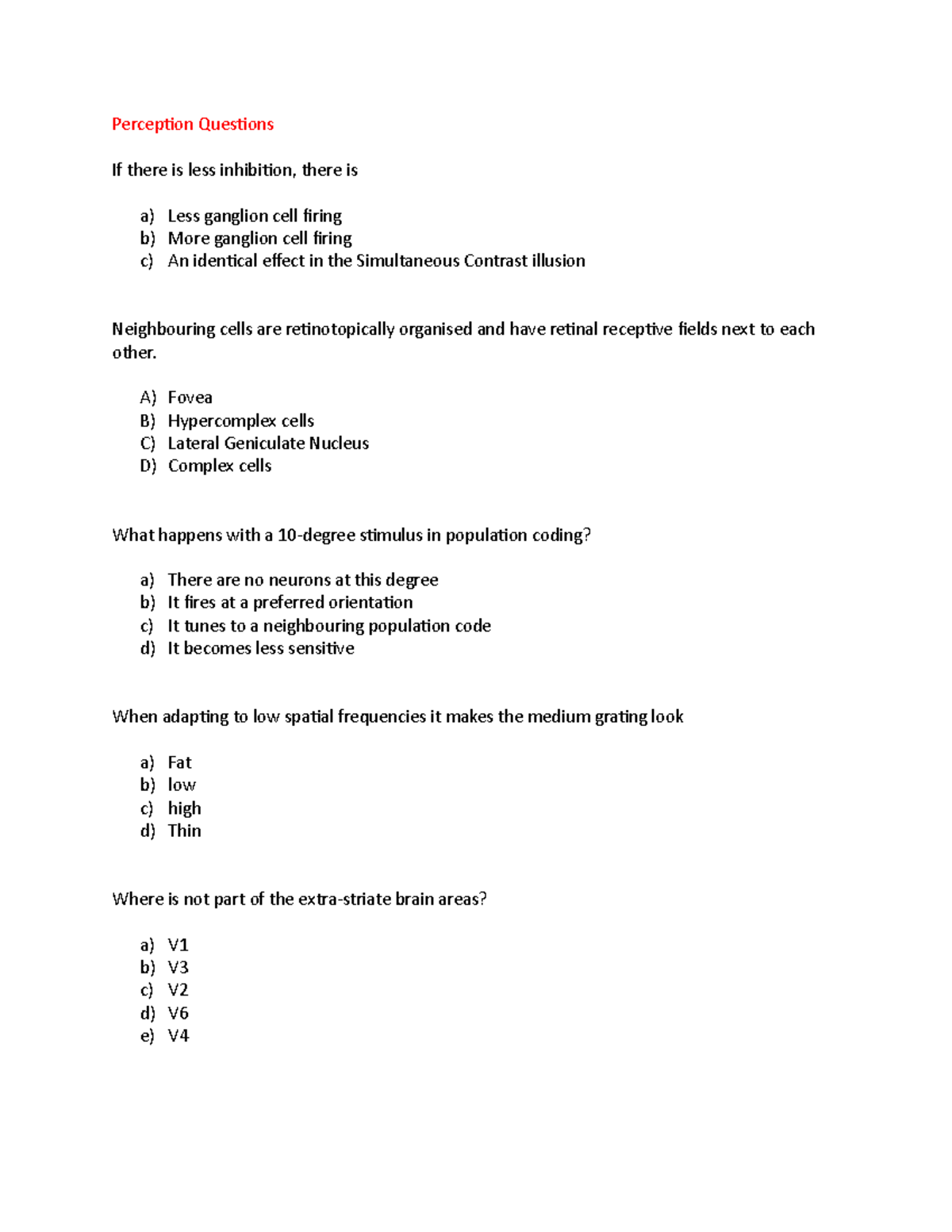 Perception revision questions - Perception Questions If there is less ...