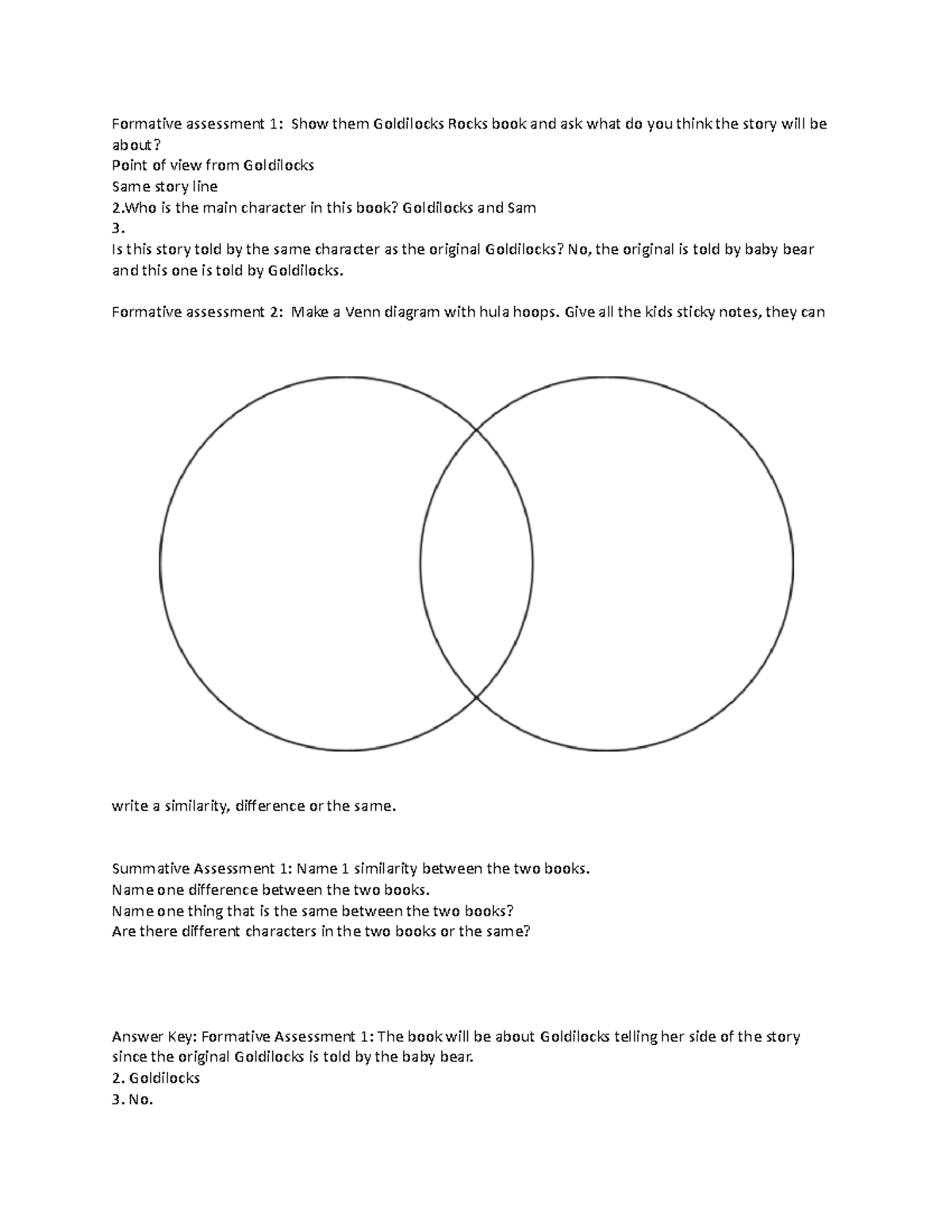 Goldilocks rocks - Lesson plan - Formative assessment 1: Show them ...