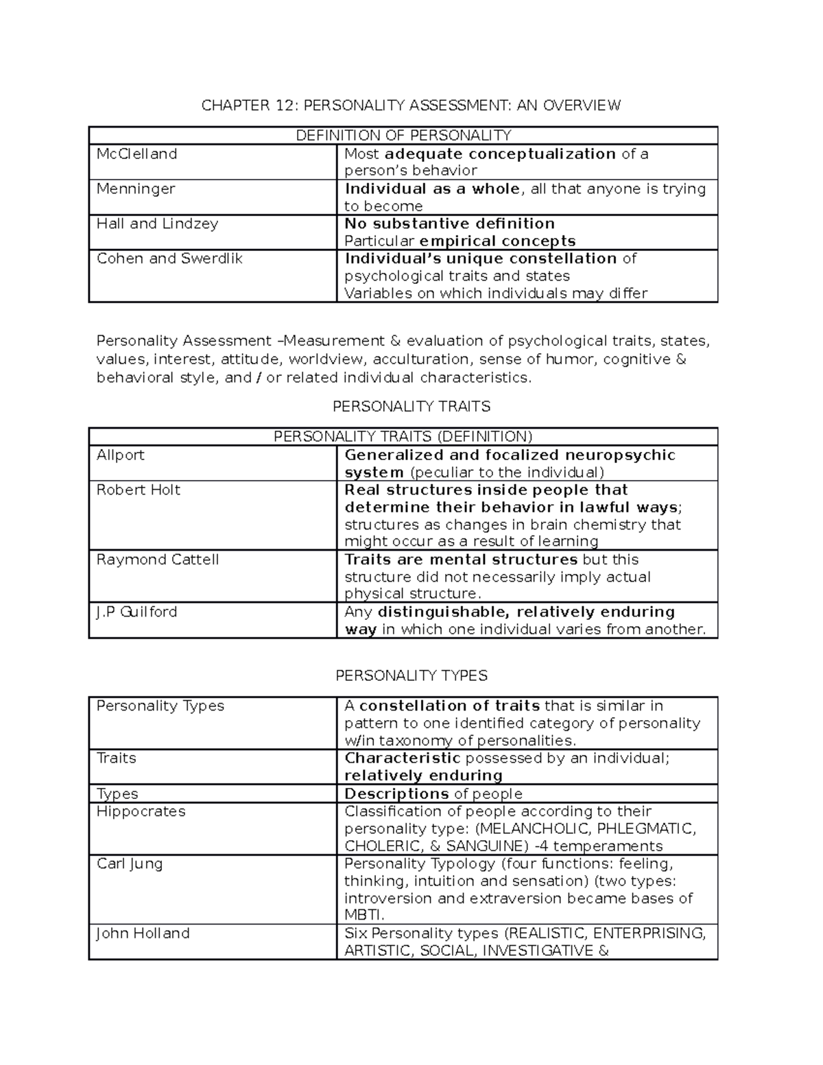 Chapter 12 psychass - CHAPTER 12: PERSONALITY ASSESSMENT: AN OVERVIEW ...