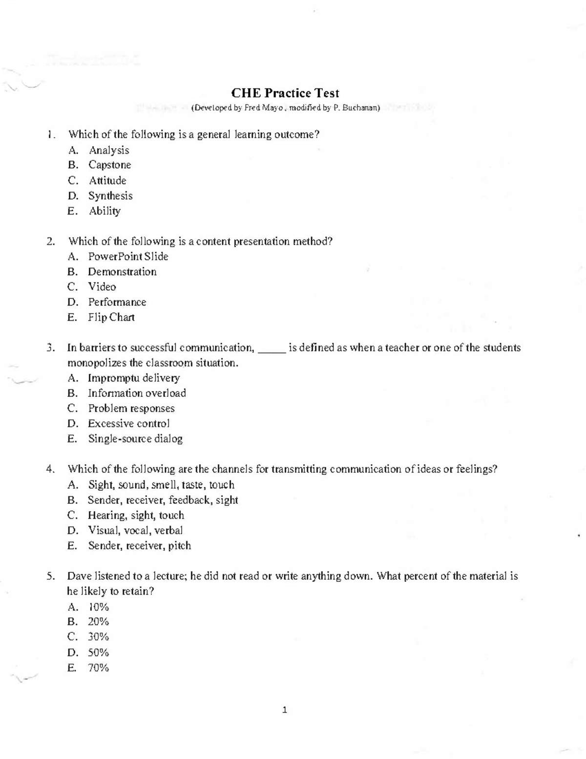 Practice test - Copy - 30 short questions for exam preparation - CHE ...