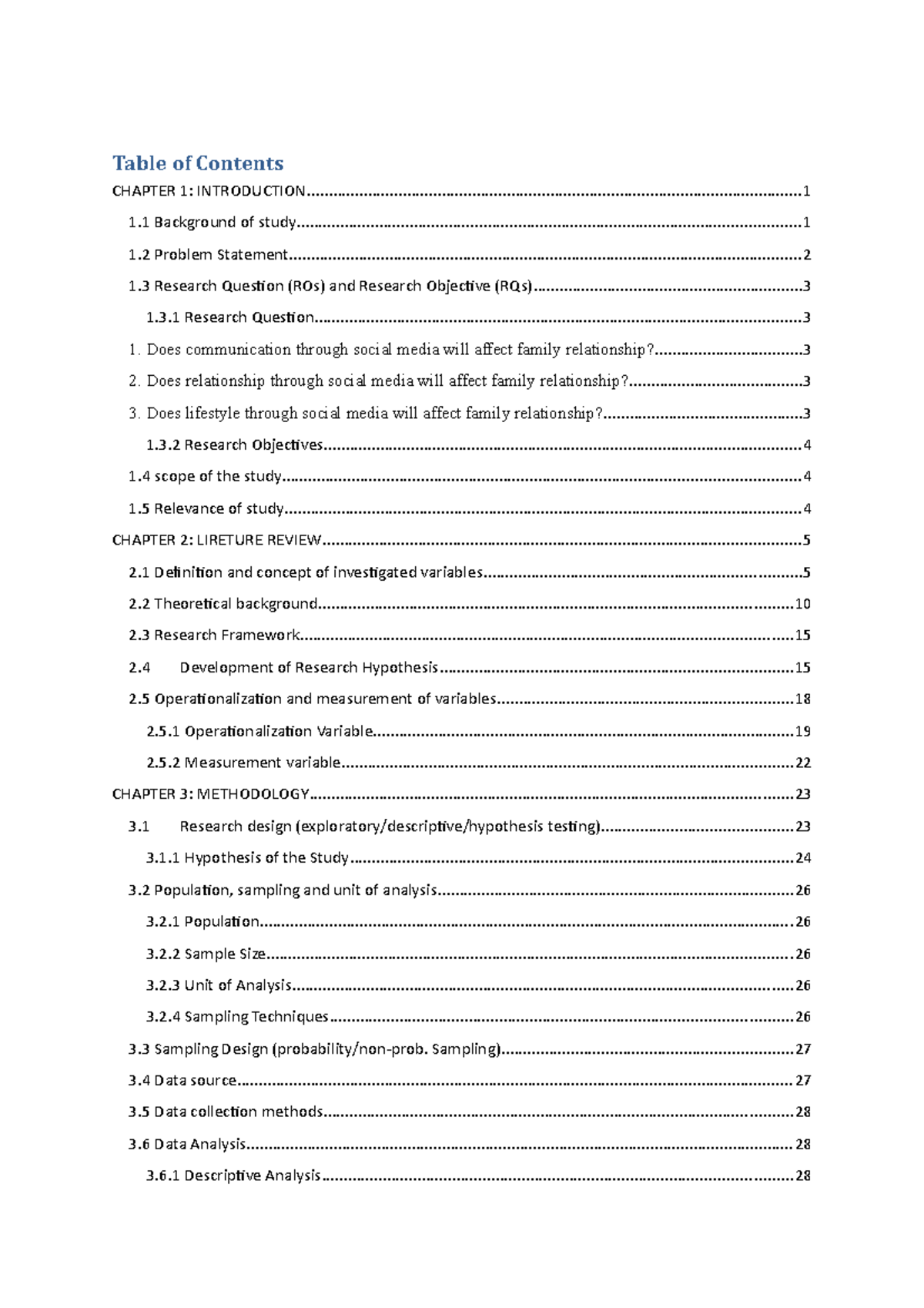Full Report Research Methodology (answer) - Table of Contents CHAPTER 1 ...