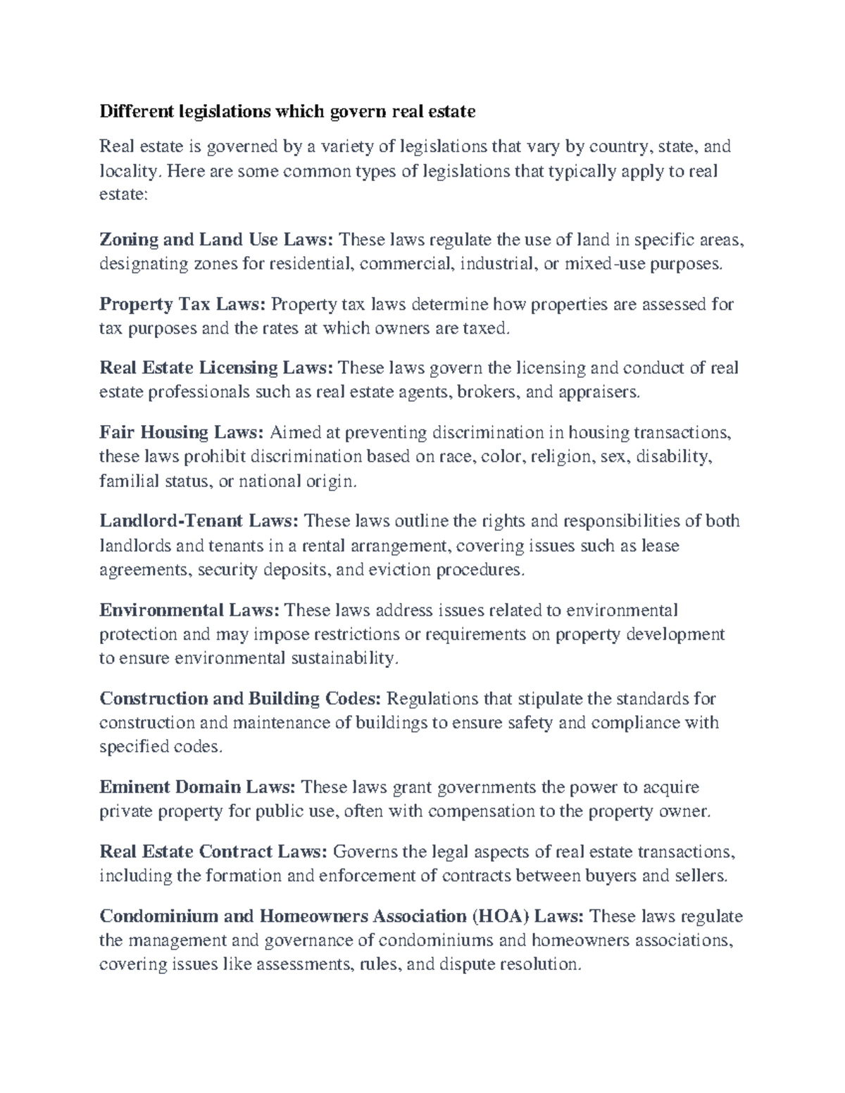 Different legislations which govern real estate - Here are some common ...