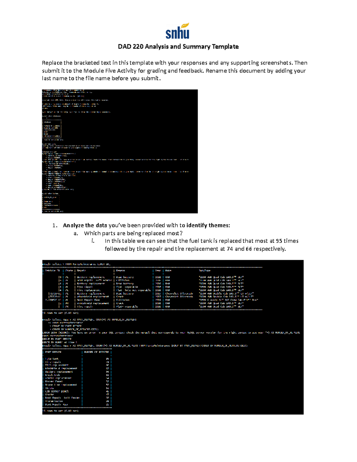 DAD 220 Analysis and Summary - Then submit it to the Module Five ...