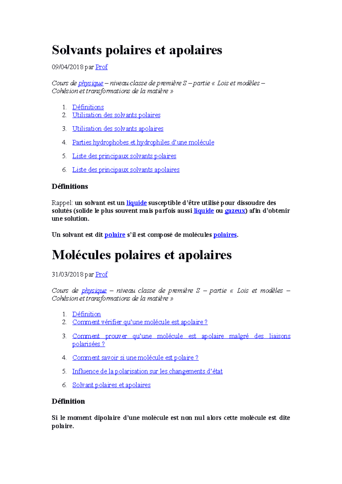 Solvants polaires et apolaires - Solvants polaires et apolaires 09/04 ...