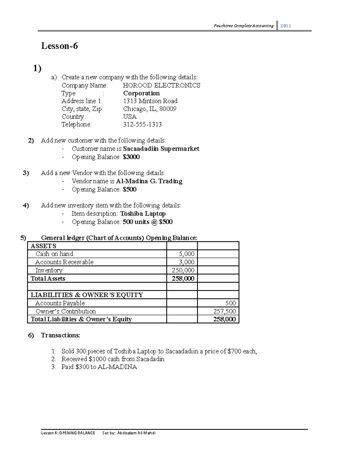 Lesson 6 - Accounting pacakage - Peachtree Complete Accounting 2011 ...