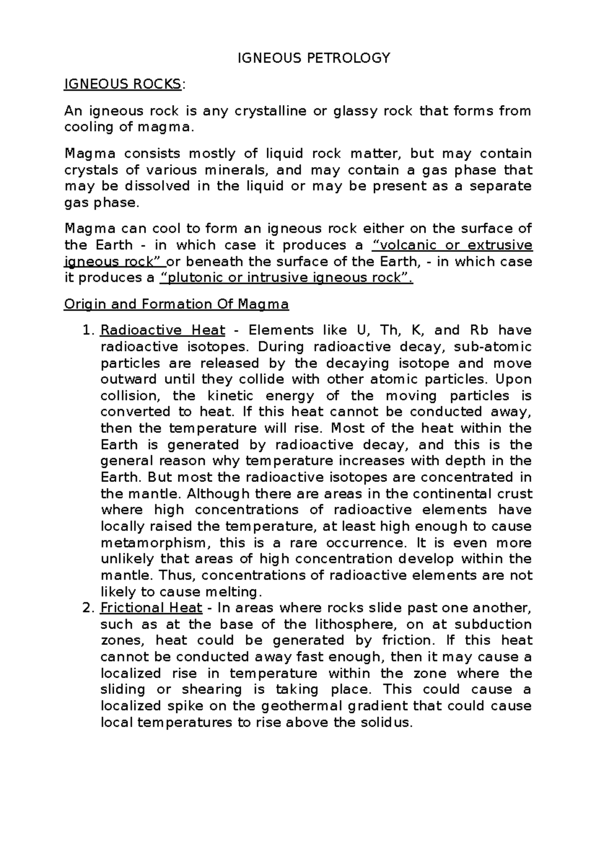 Igneous Petrology Introduction - IGNEOUS PETROLOGY IGNEOUS ROCKS: An ...