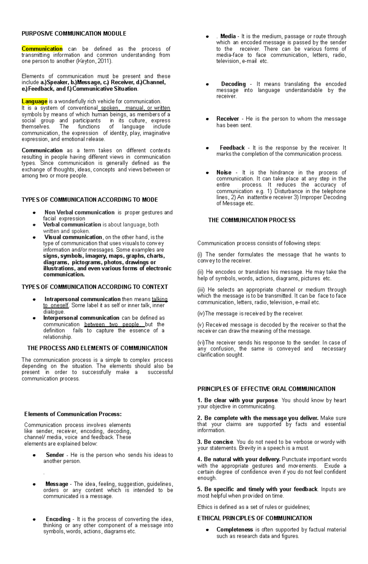 Reviewer on purcom - Review - PURPOSIVE COMMUNICATION MODULE Communication can be defined as the ...