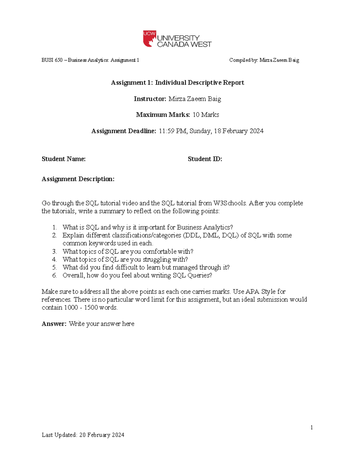 BUSI650 Assignment 1 - Summary Business Analytics - BUSI 650 – Business ...