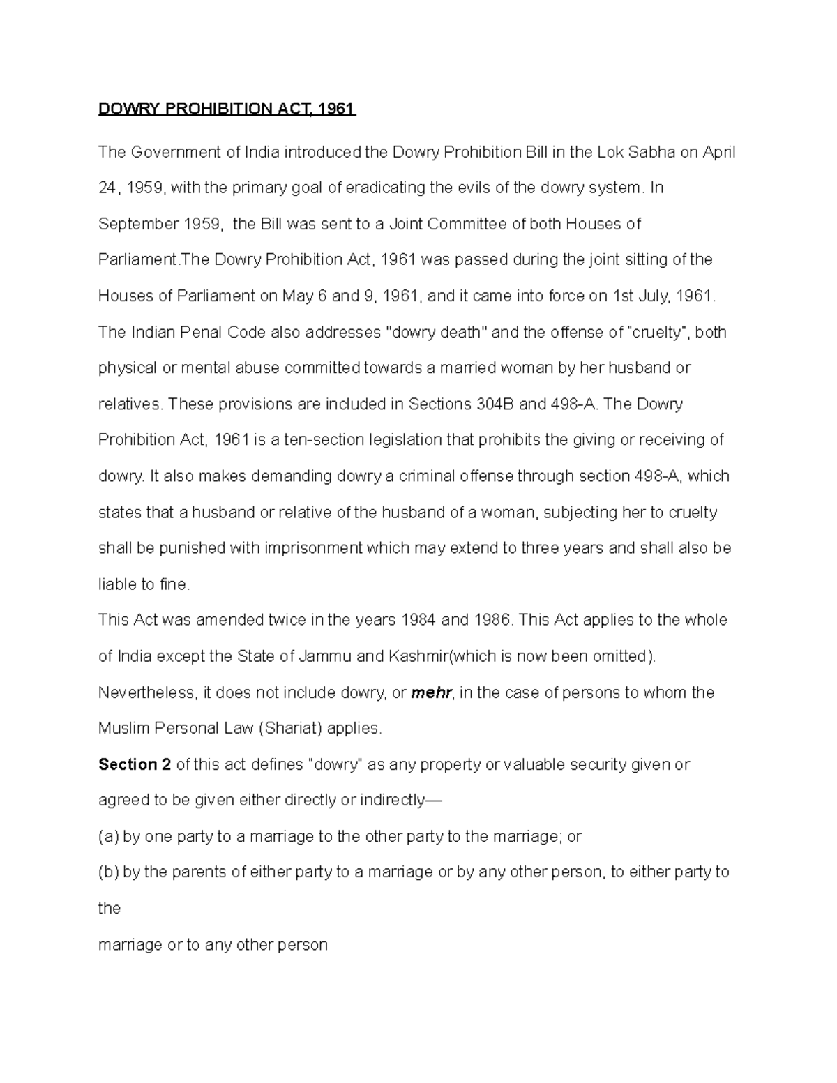 Dowry Prohibition Act - It is presentation that we had to present in ...
