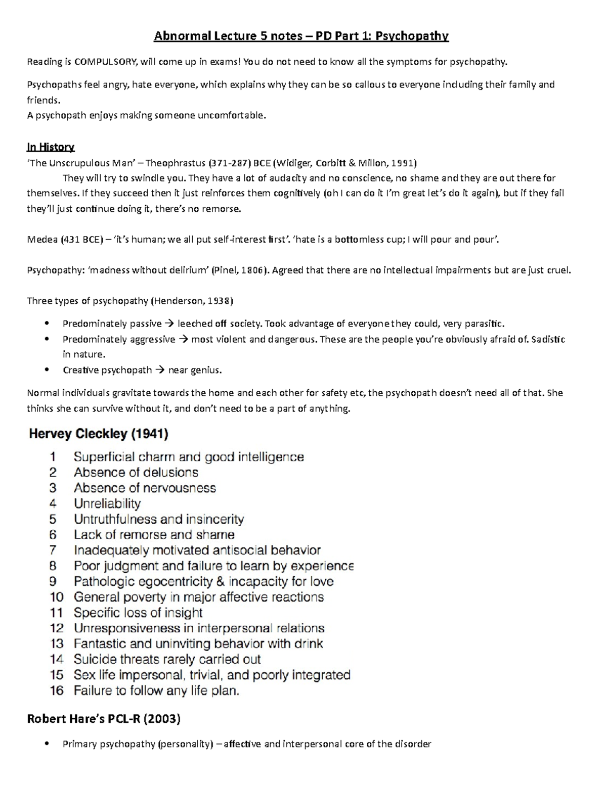 Abnormal Lecture 5 notes - Abnormal Lecture 5 notes – PD Part 1 ...